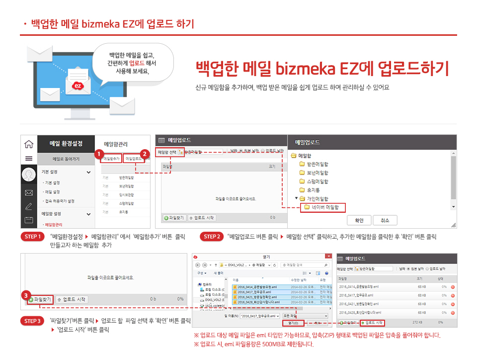 4. 백업한 메일 bizmeka EZ에 업로드하기 — 메일활용팁 1.0 documentation